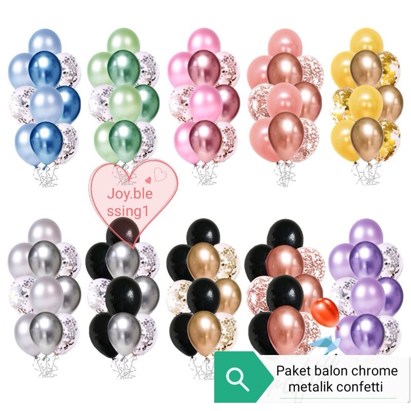 Jual (1 set isi 10 pcs 3 macam) PAKET BALON hitam biru CONFETTI ...