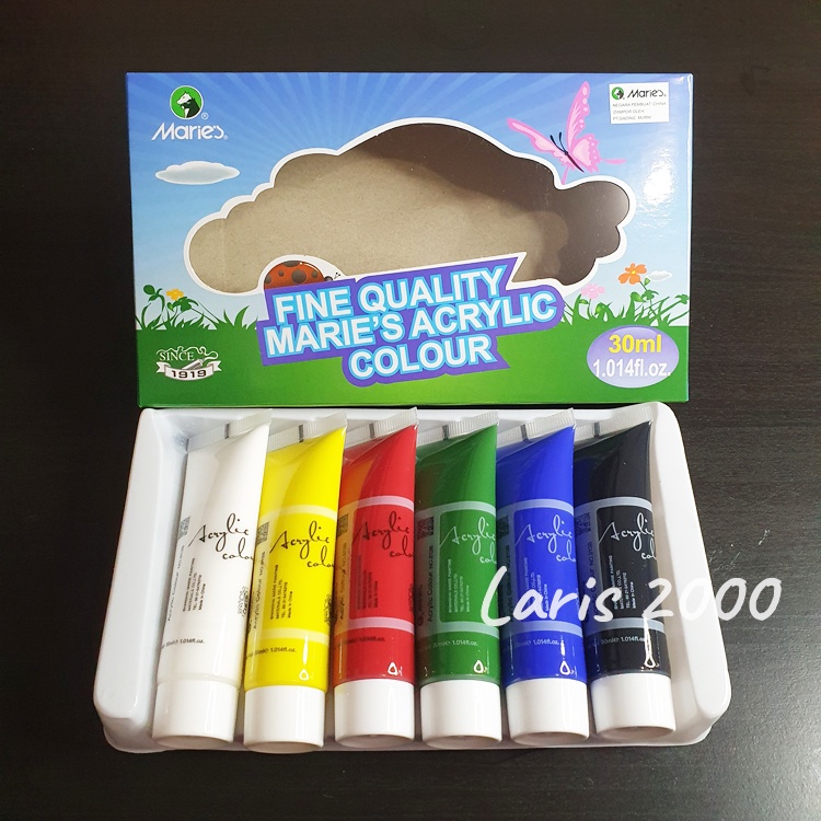 Jual Cat Akrilik Set 6 / Acrylic Paint Set Maries 30 ml Warna Dasar ...