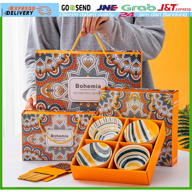 Jual BOHEMIAN Ceramic Bowl Set / Alat Makan Mangkok Sup Keramik Sumpit ...
