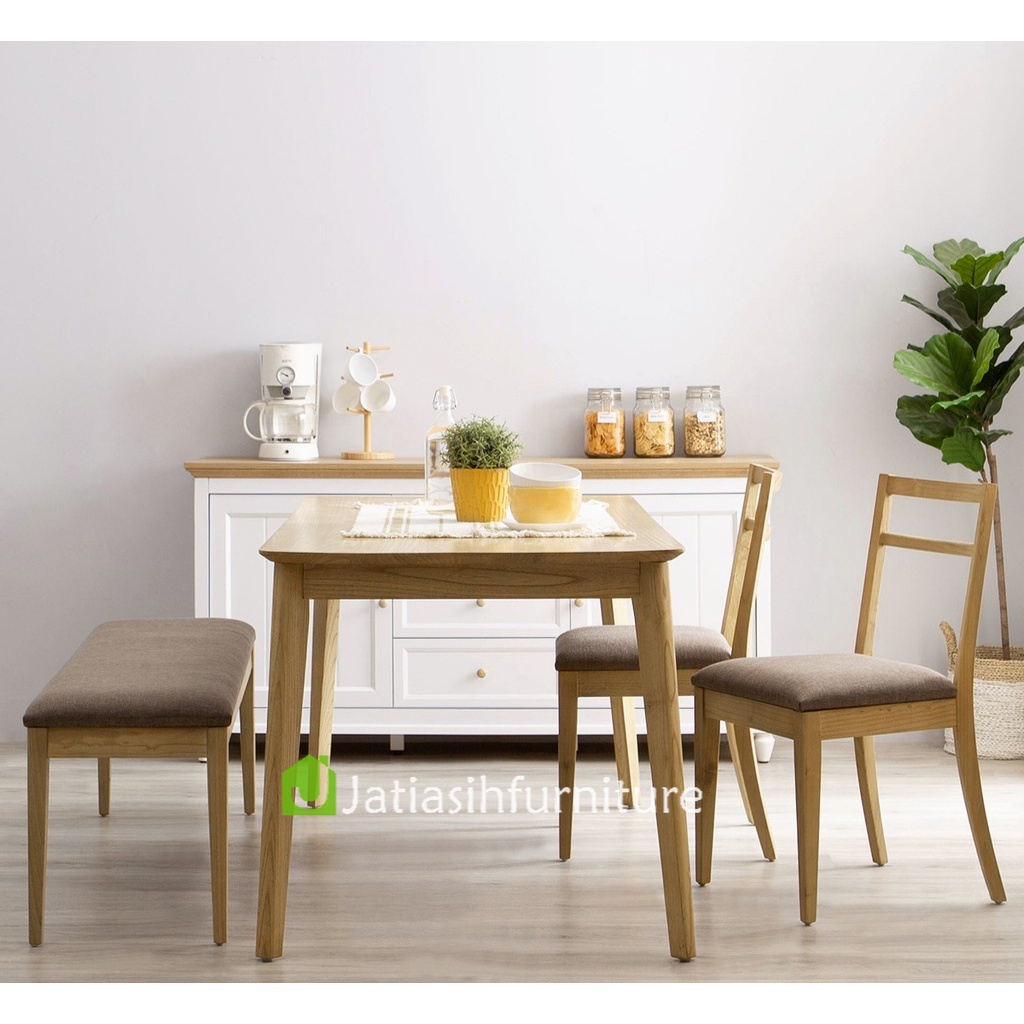 Jual JA - Set TEMMA Meja Makan Cokelat (1 Meja, 2 Kursi, 1 Bench) | Shopee Indonesia