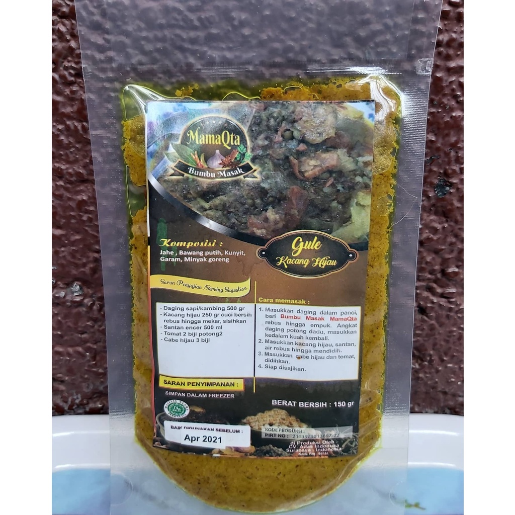 Jual Bumbu Gule Kacang Hijau Mamaqta Gulai ijo Bumbu Basah 150gr untuk 1/2kg daging No MSG ...
