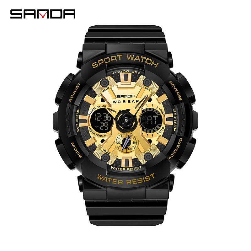 Jual SANDA 6033 Jam Tangan Pria Digital Analog Tali Rubber Chronograph Anti Air | Shopee Indonesia
