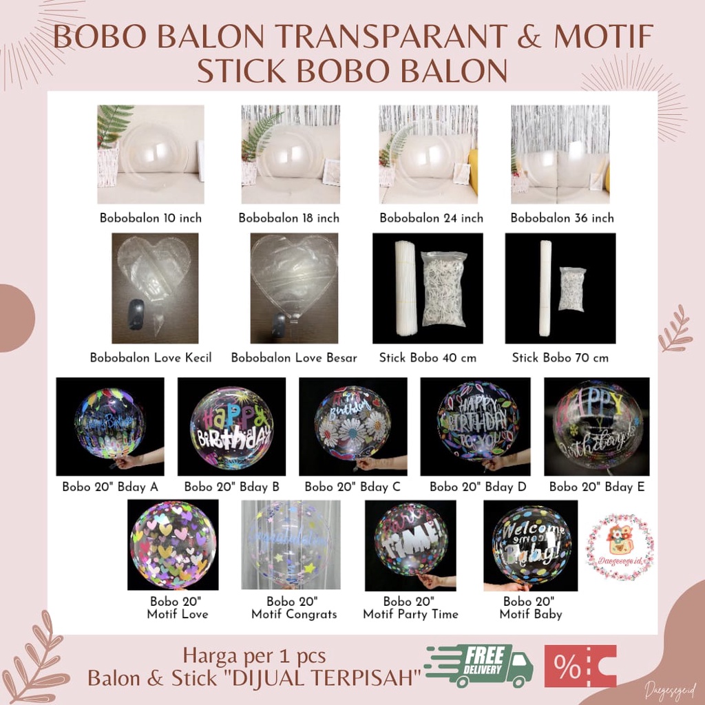 Jual BOBO BALON PVC TRANSPARANT & STICK BOBO BALON PER 1 PCS | Shopee ...