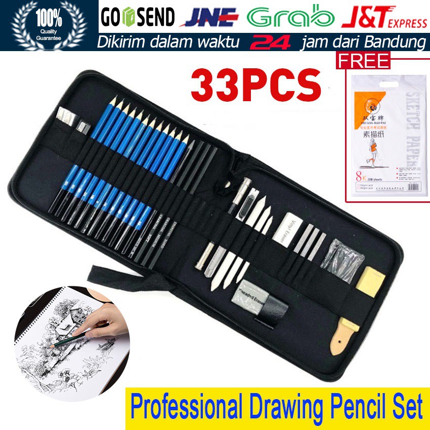Jual 33PCS/Set Sketch Pensil Pensil Pisau Penghapus Dan Pensil Gambar ...