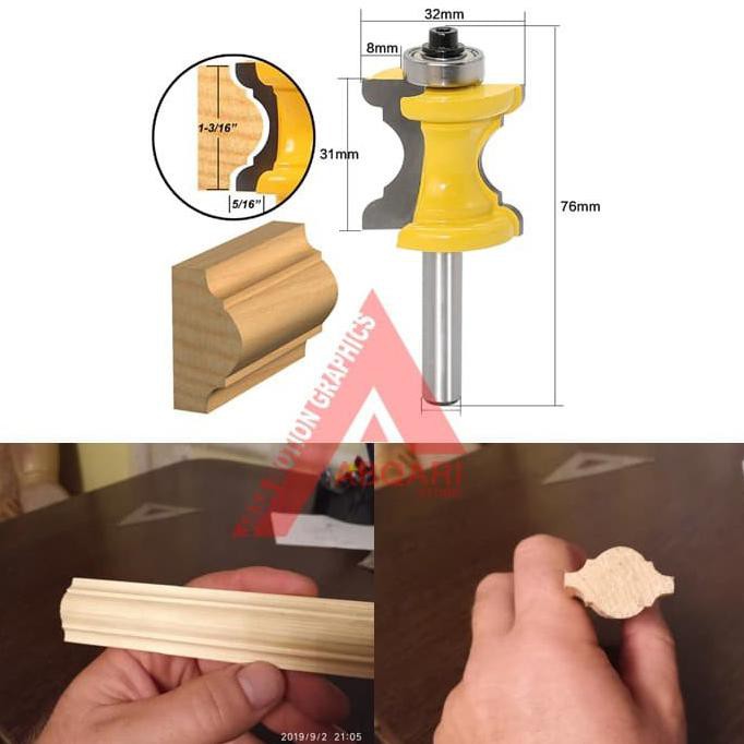 Jual mata profil lis kayu / moulding router bit / Bullnose Bead / tepi ...
