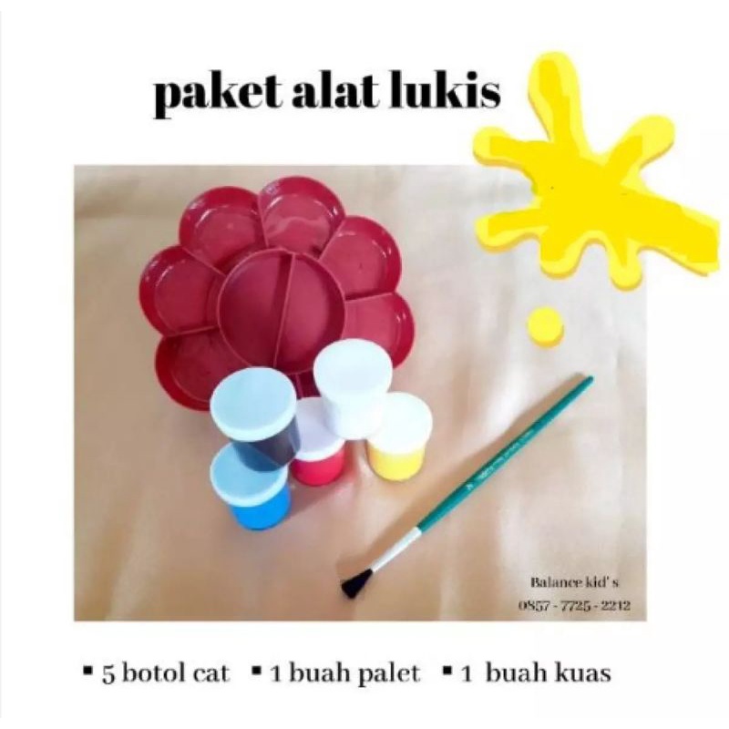 Jual Paket Cat Lukis, kuas dan palet 1 set / Cat air kemasan pot ...