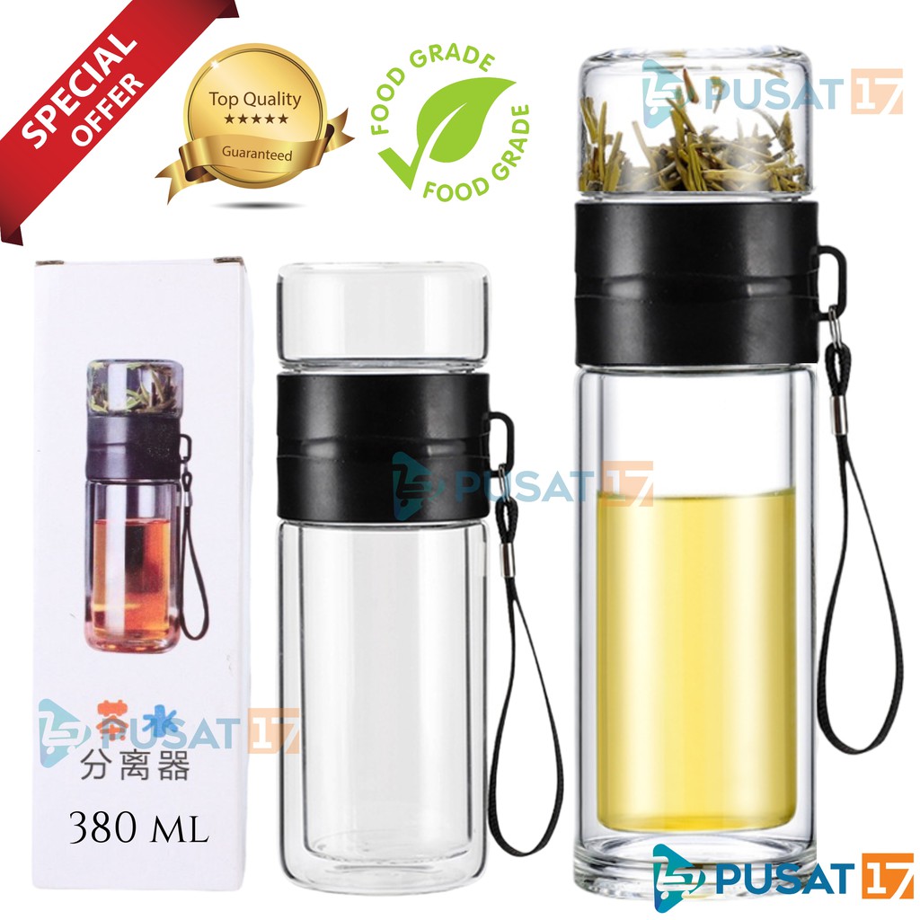 Jual TUMBLER KACA 380ML SARINGAN TEH BOTOL DOUBLE KACA GLASS CHINESE TEA BOTTLE INFLUSED WATER ...