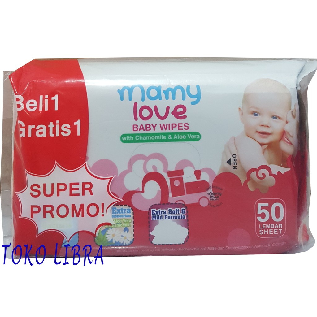 Jual Baby Wipes Mamy Love with Chamomile & Aloe Vera 50 sheets beli 1 ...