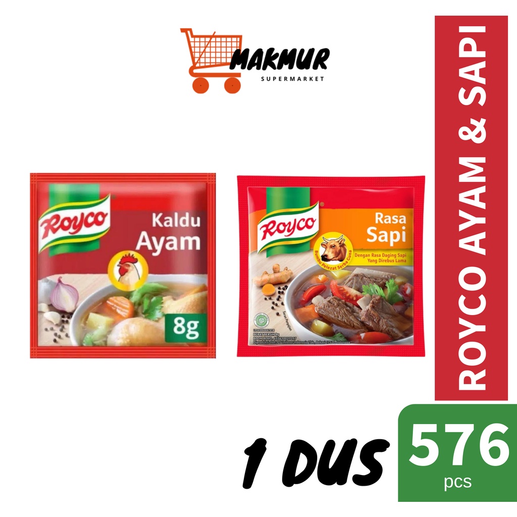 Jual Royco Bumbu Pelezat Rasa Ayam Dan Sapi 8 gram - 1 Dus isi 576 pcs | Shopee Indonesia