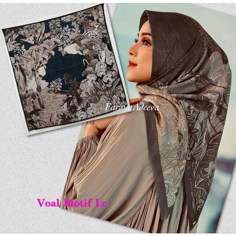 Jual HIJAB SEGI EMPAT VOAL MOTIF BUNGA HITAM COKELAT KERUDUNG JILBAB ...