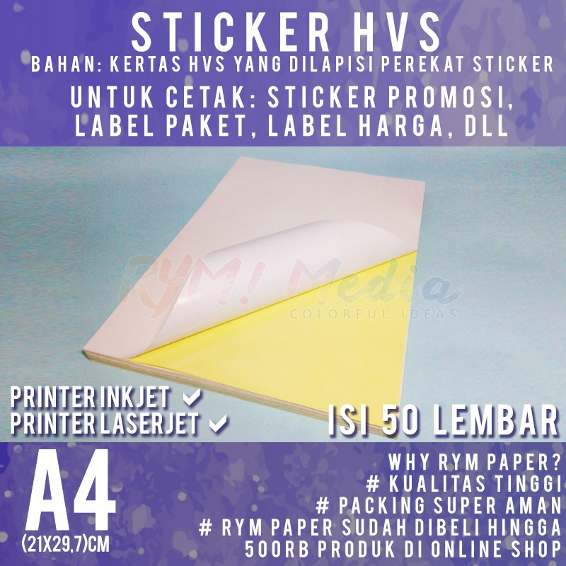 Jual Sticker HVS A4 isi 50 lembar / Kertas Stiker Inkjet Doff Matte A4 ...