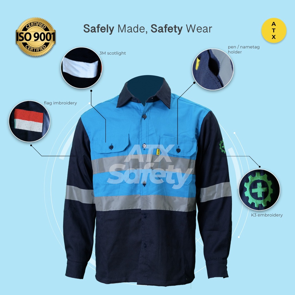Jual Wearpack Safety Baju Kerja Lengan Panjang Kombinasi Biru PLN Navy ...