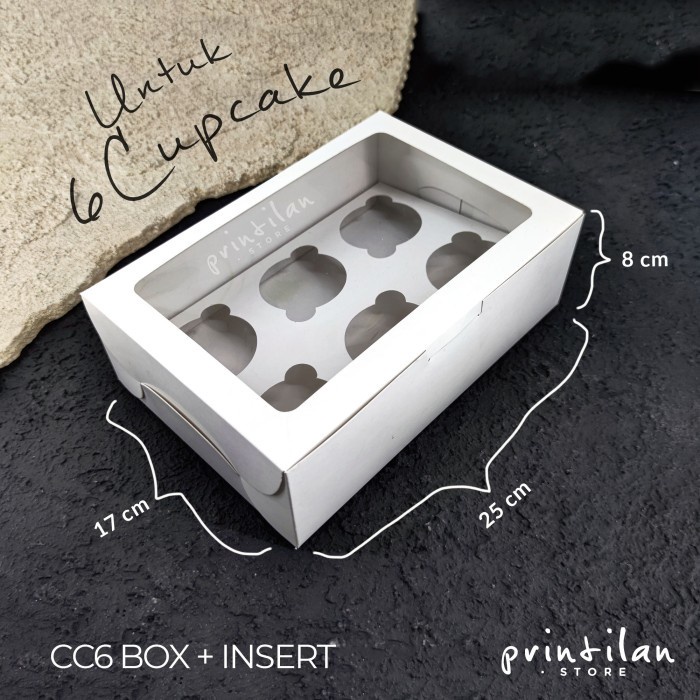 Jual CC6 - Box 17x25x8cm untuk 6 Cupcake PUTIH + lubang /Dus Muffin ...