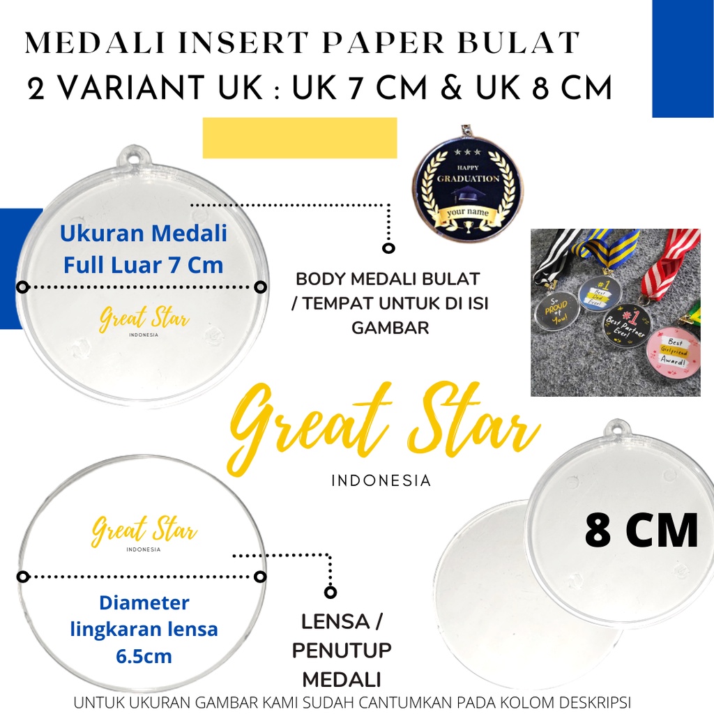 Jual MEDALI INSERT PAPER UK 7CM & 8CM / BANDUL MEDALI AKRILIK INSERT ...