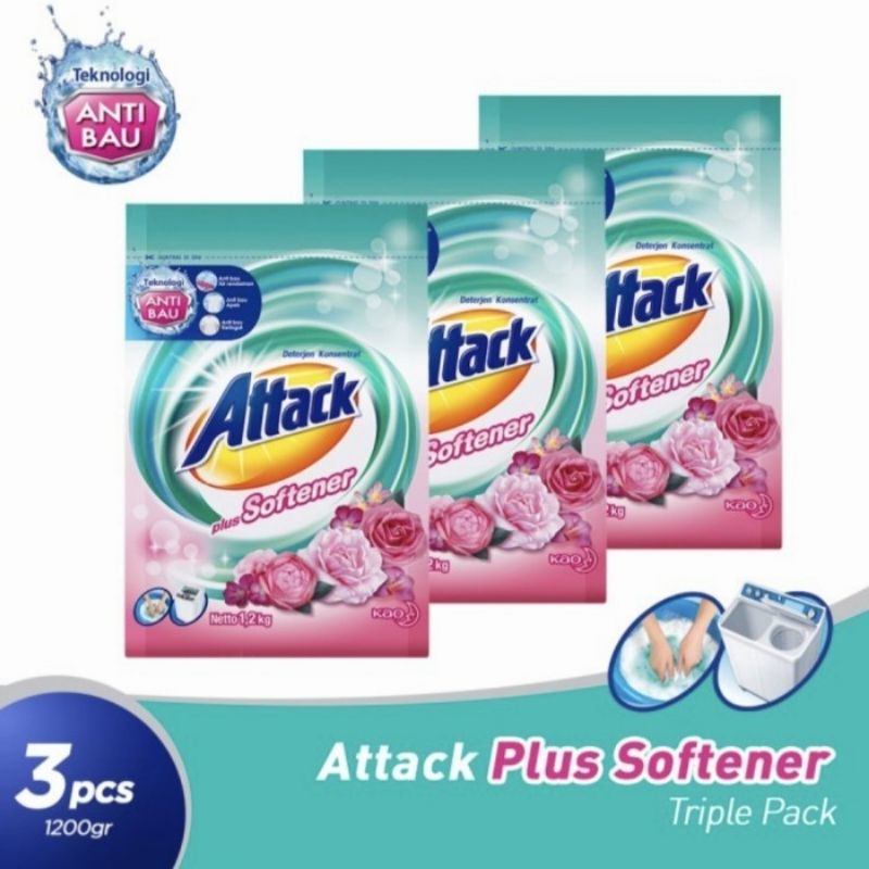 Jual Attack Plus Softener Deterjen Bubuk Anti Bau 1200 Gr Isi 3 Pcs ...