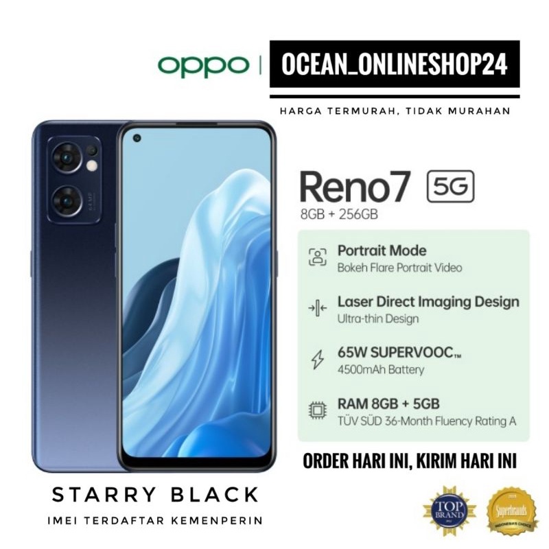 Jual OPPO RENO 7 5G RENO7 5G RAM 8GB 256GB - STARRY BLACK - DIMENSITY 900 5G - 65W - RESMI ...