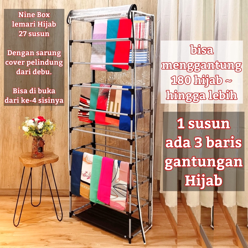 Jual NINE BOX RAK GANTUNG HIJAB 27 SUSUN/RAK HIJAB ANTI DEBU/RAK JILBAB ...