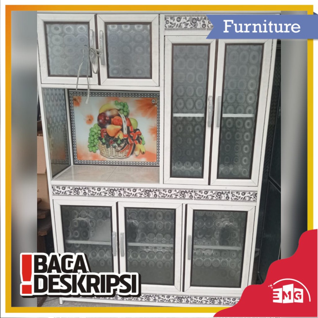 Jual Lemari Piring / rak piring Full Kaca Alumunium plus Tempat Magicom ...