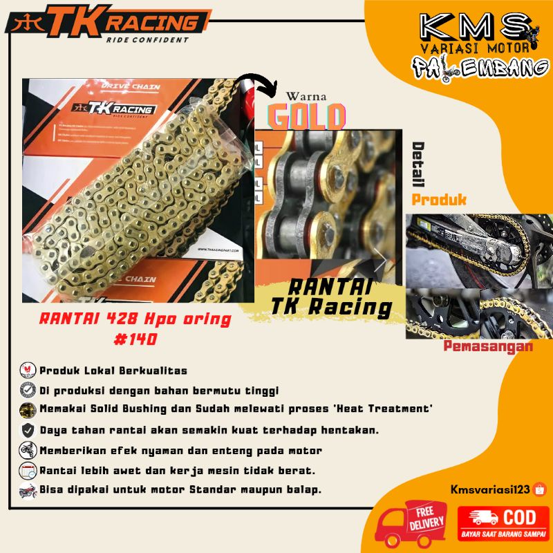 Jual rantai motor tk racing 428 hpo 140 oring tk racing original gold ...