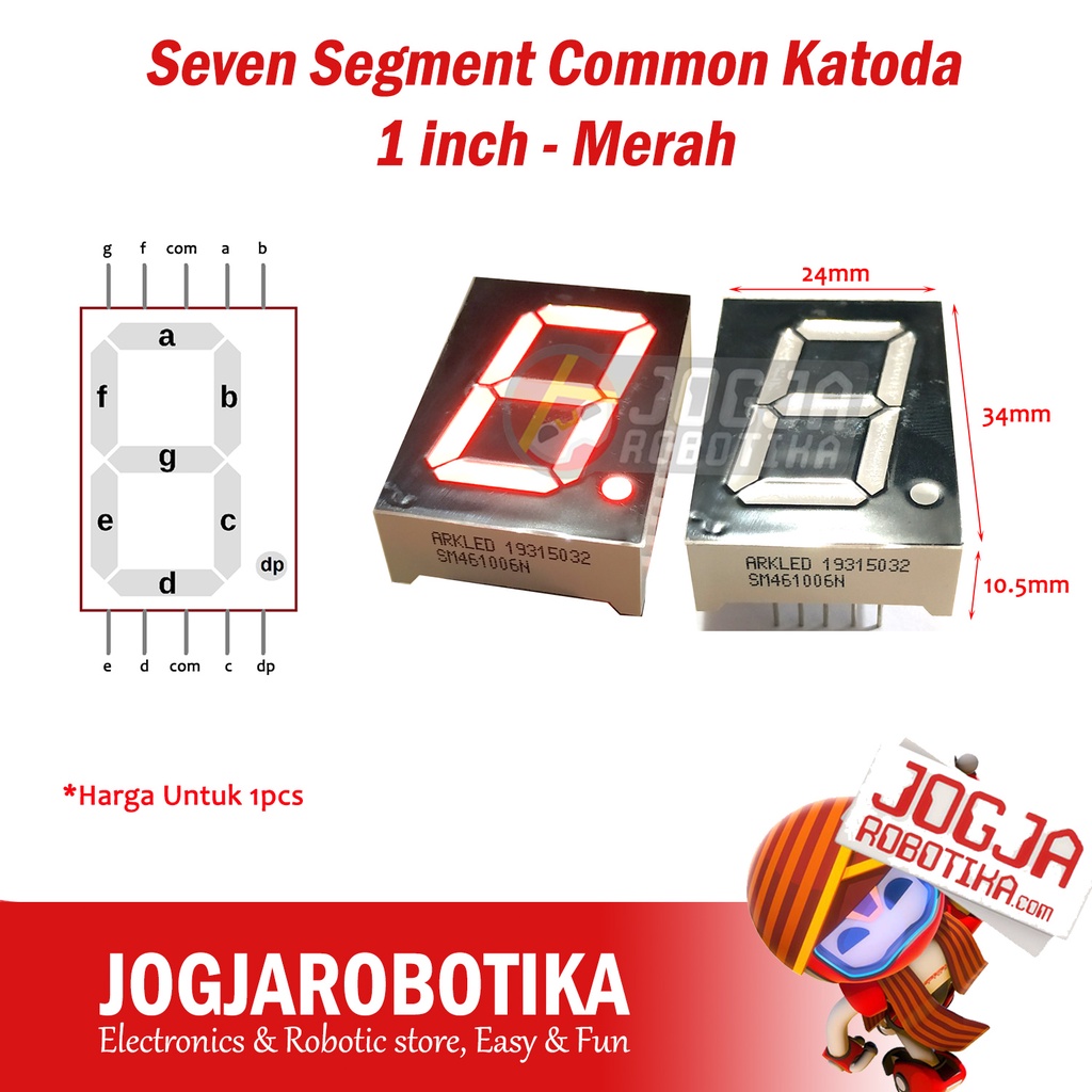 Jual SEVEN SEGMENT MERAH 1 INCH SM461006N 7 SEGMEN COMMON KATODA ...