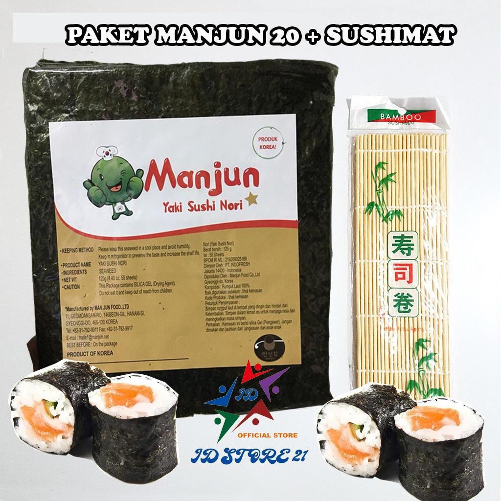 Jual Halal Manjun Nori Sushi PAKET 20 Lembar dan Bambu Sushimat ...