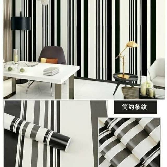 Jual Wallpaper Sticker Dinding Motif Salur Hitam Putih | Shopee Indonesia