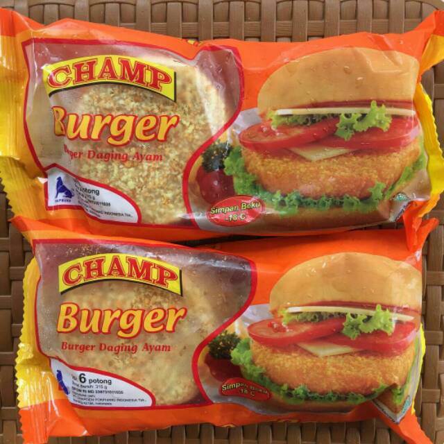 Jual Champ Chicken Burger 6s 315gr / Burger ayam Lapis Tepung Krispi ...