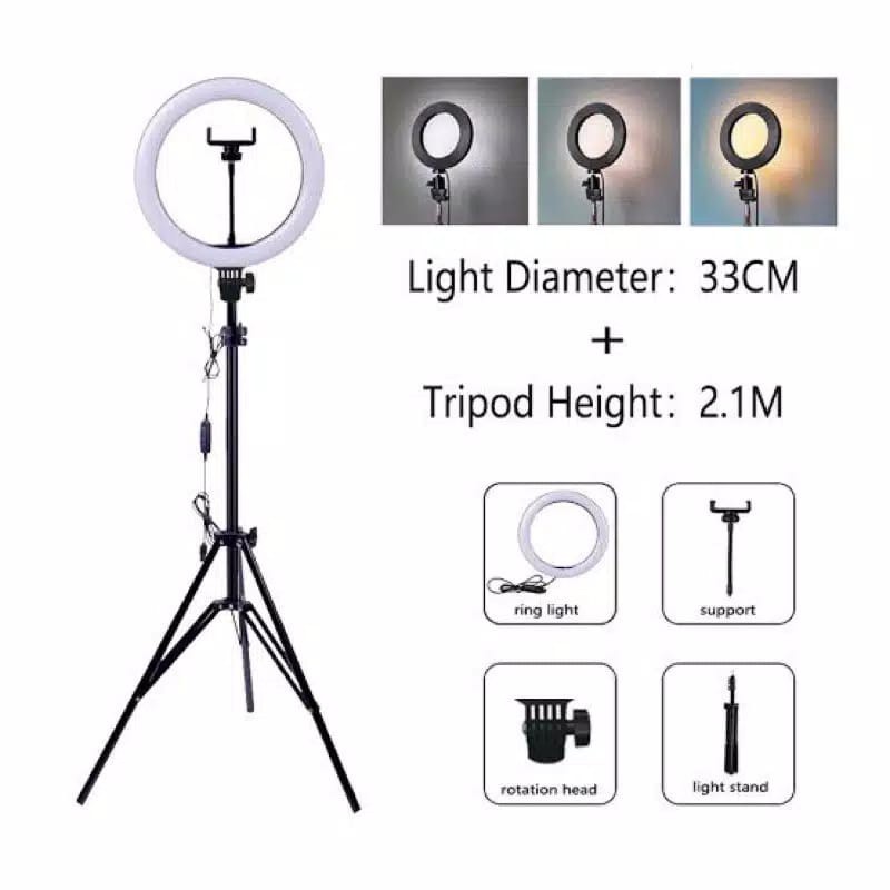 Jual ring light 26 cm + tripod stand 2.1 m lampu make up | Shopee Indonesia