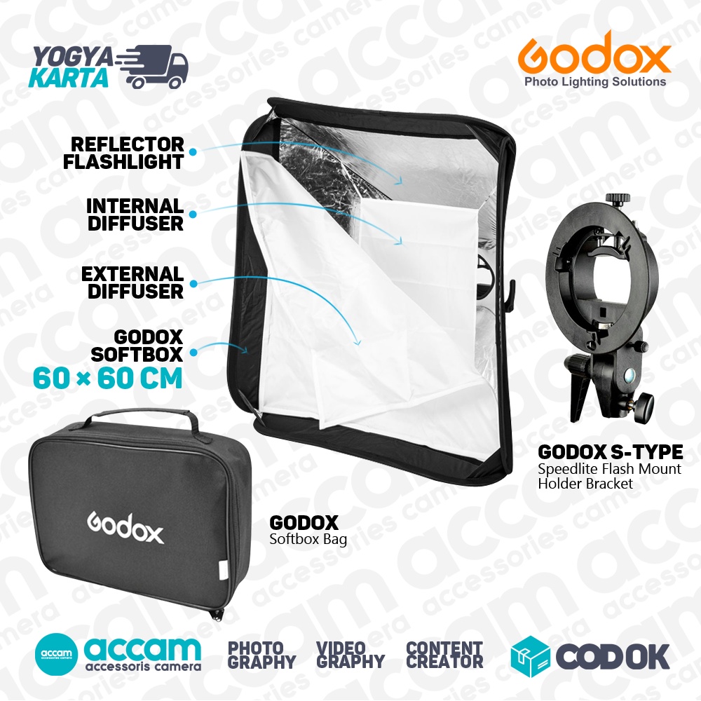 Jual Softbox Godox S-Type 60x60 cm for Flash Diffuser Camera Kamera ...