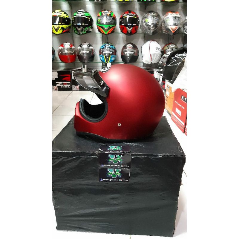 Jual HELM HBC CAKIL/CLASSIC RETRO FULL FACE SOLID RED MAROON DOFT ...