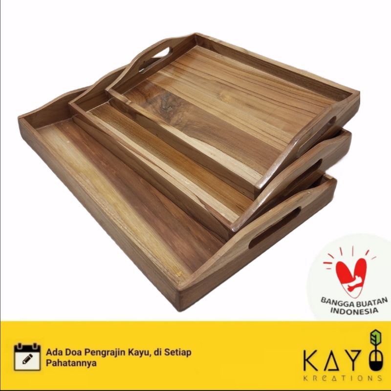 Jual Nampan Baki Kayu Jati 1 Set Isi 3 Wooden Tray Untuk Saji Makan ...