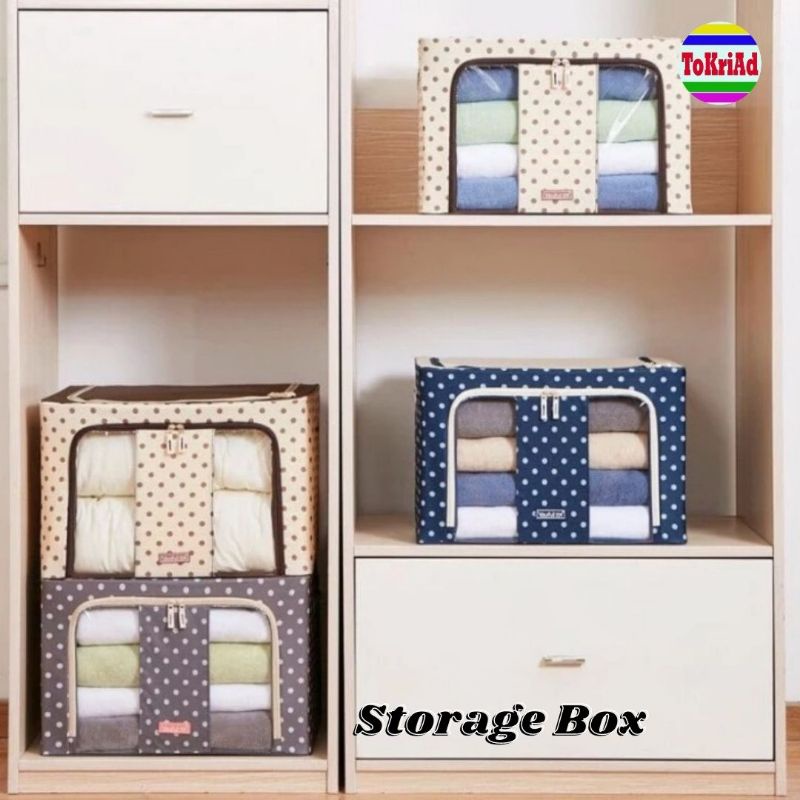 Jual Kotak penyimpanan pakaian mainan STORAGE BOX 66 liters frame baja Double Zipper Large Box ...