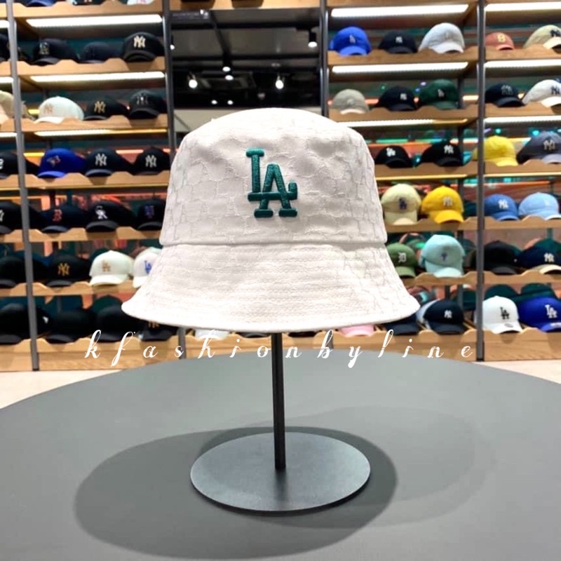 Jual MLB Classic Monogram Jacquard Bucket Hat LA Dodgers (White ...