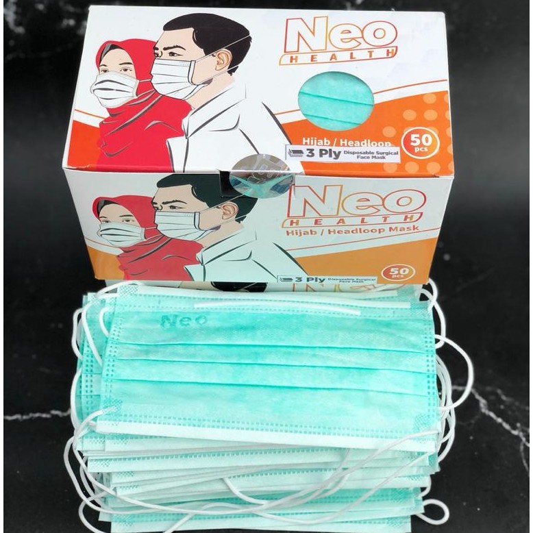 Jual Masker Medis Hijab 3 Ply 50 PCS Neo Health Headloop Disposable ...