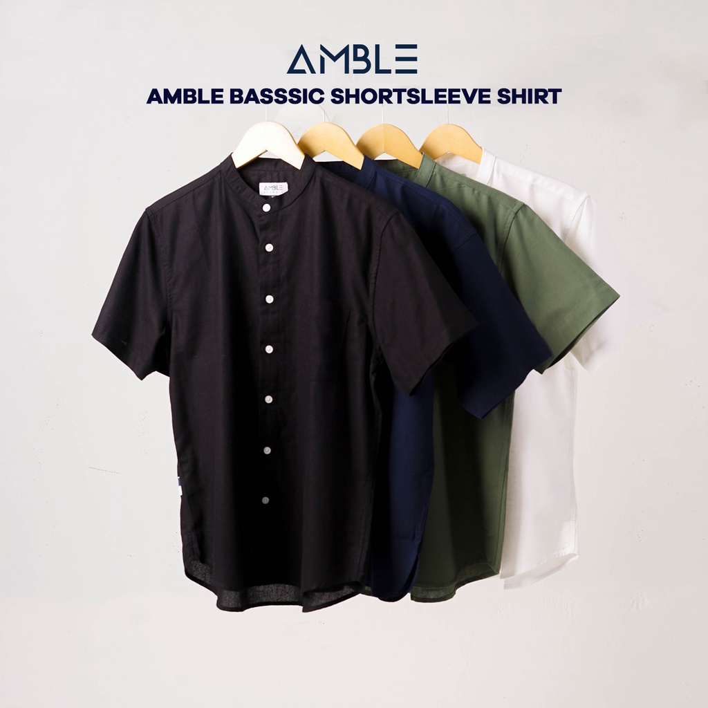 Jual AMBLE - Kemeja Pria - Short Sleeve Collarless Shirt - Lengan ...