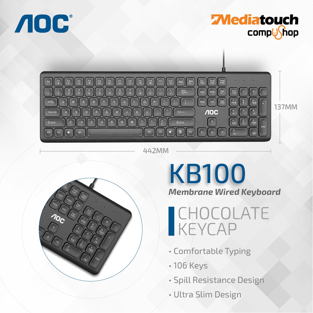 Jual AOC KB100 - Keyboard Murah, Chocolate Keycap, Ultra Slim Design ...