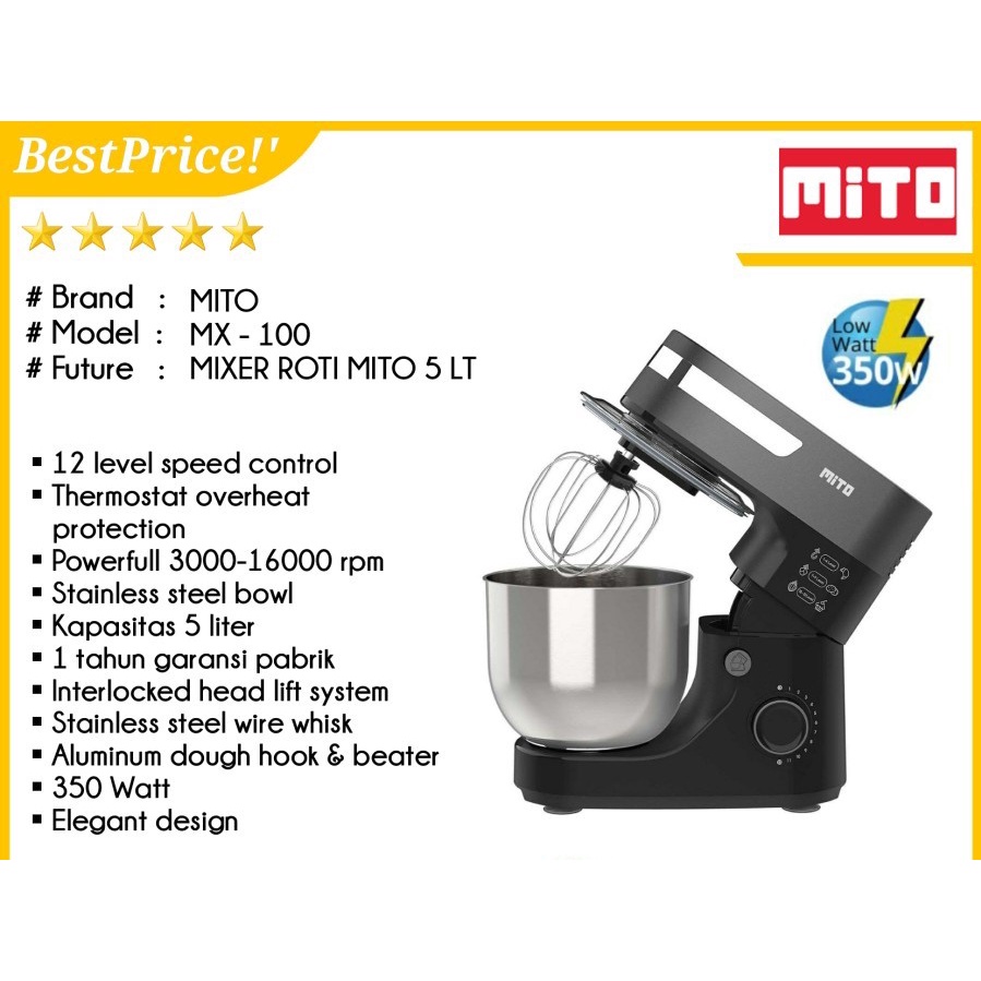 Jual MIXER ROTI MITO MX-100 MX 100 LOW 350 WATT 5 LITER | Shopee Indonesia