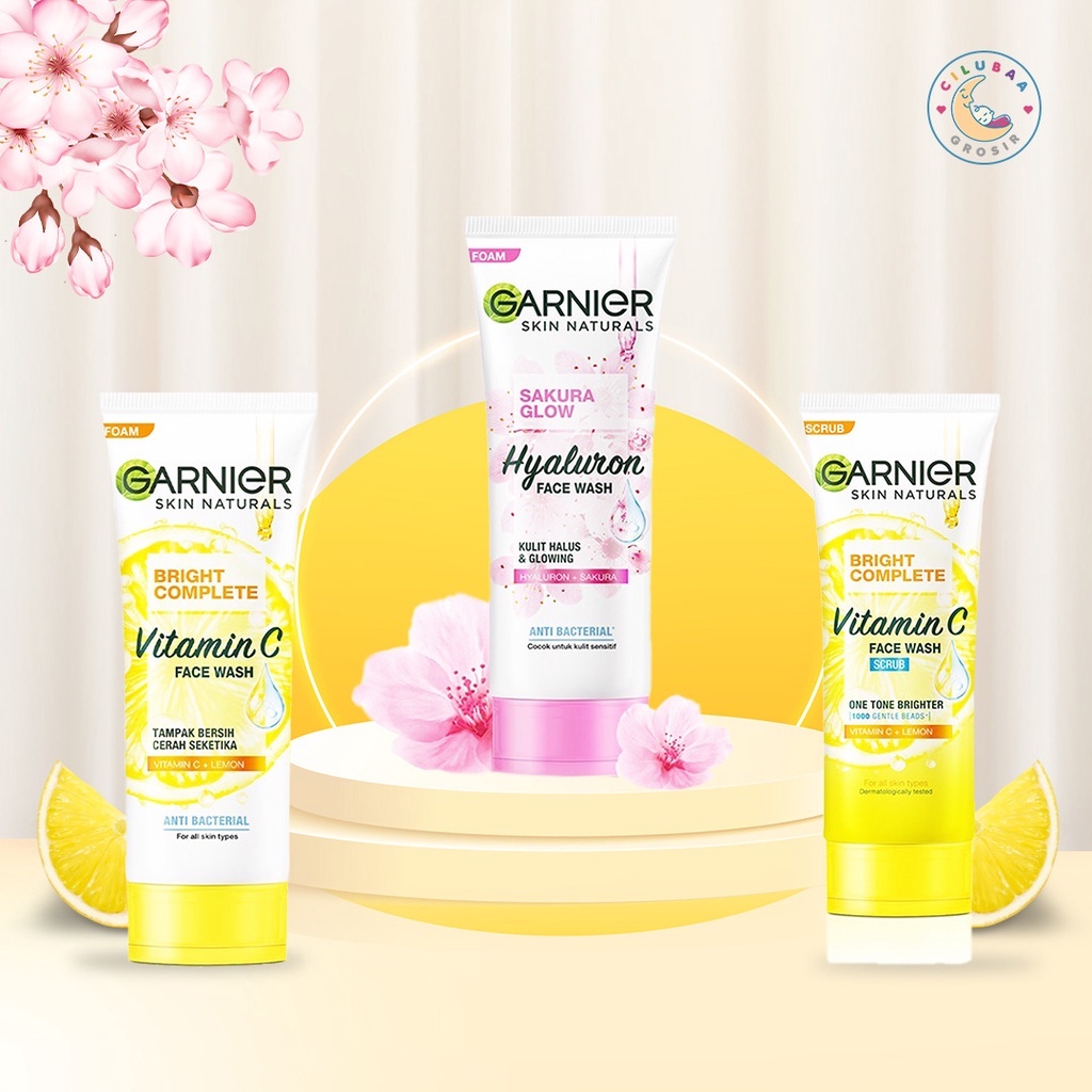 Jual Garnier Bright Complete Face Wash || Sakura Glow Hyaluron Face ...