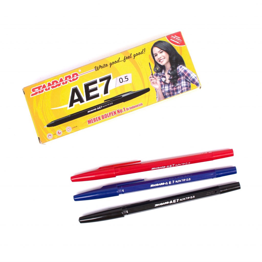 Jual BALLPOINT STANDARD AE7 0.5MM ISI 6 CABUT HITAM BIRU MERAH PENA PULPEN BALLPEN CETEK GROSIR ...