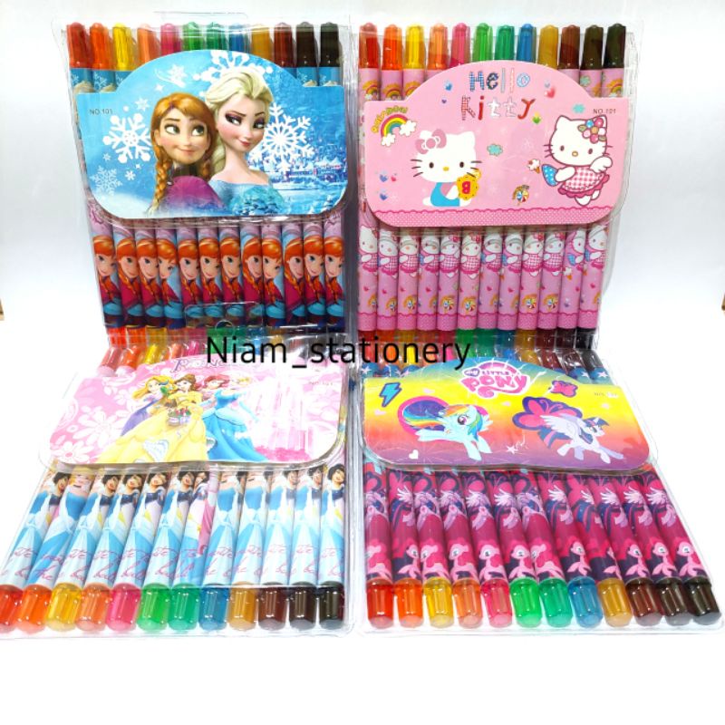 Jual SATU SET ( 12 WARNA ) Rolling Crayon Crayon Putar Karakter Lucu 12 ...