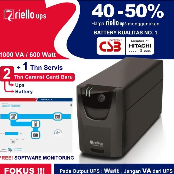 Jual Ups Riello Net Power 1000 Va / 600 Watt , 2 Thn Garansi Ganti Baru | Shopee Indonesia