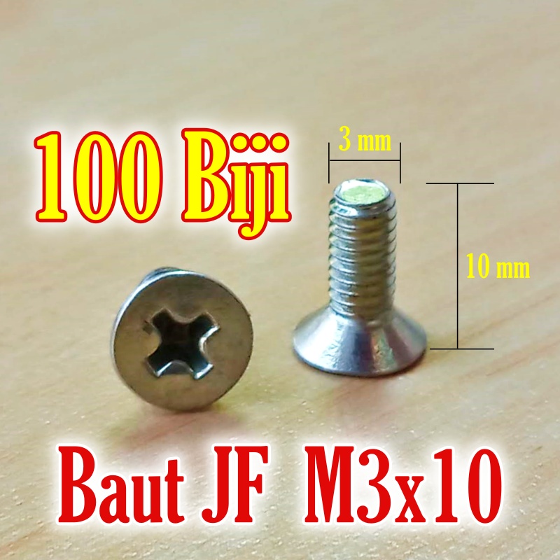 Jual 100pcs Baut JF M3x10 Cutersink Countersunk M3 x 10 kepala Plus | Shopee Indonesia