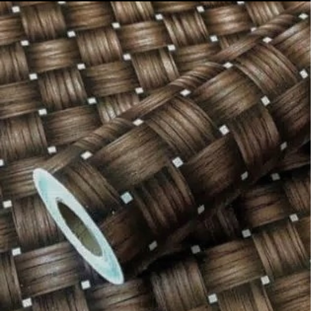 Jual Wallpaper sticker dinding 10 m x 45 cm murah motif anyaman bambu coklat tua | Shopee Indonesia