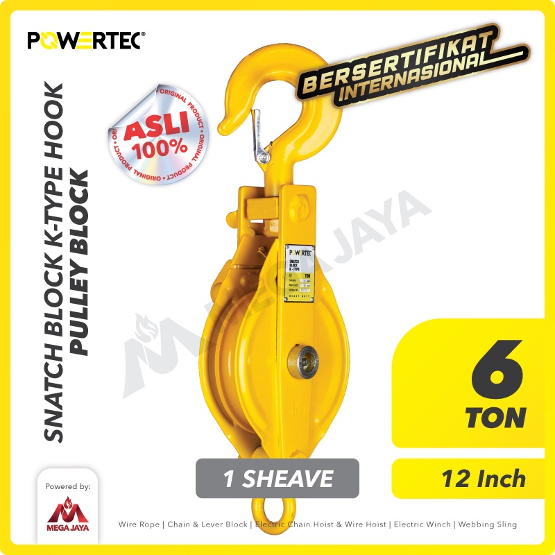 Jual POWERTEC Snatch Block / Pulley Block Hook 6 Ton - 12" K-Type 1 ...