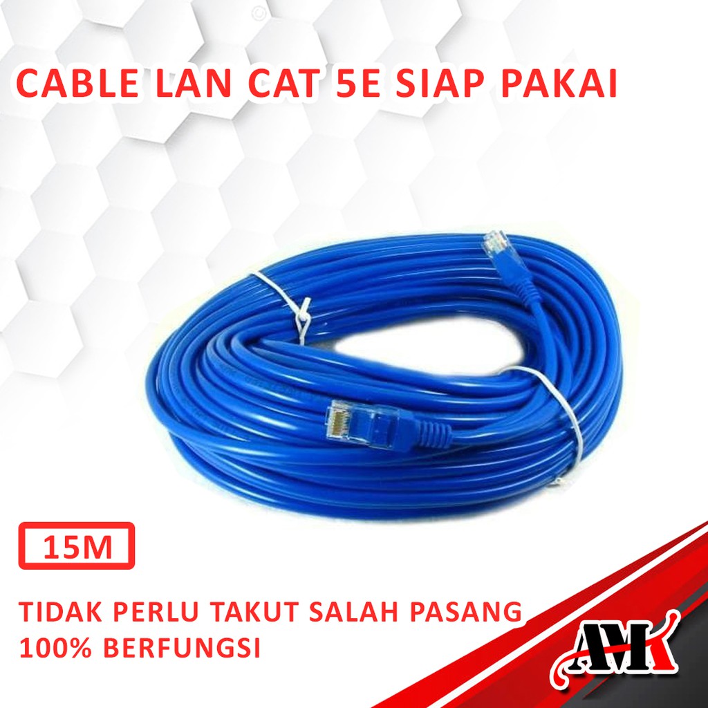 Jual CABEL LAN CAT 5E RJ45 SIAP PAKAI PANJANG 15 METER BERKUALITAS | Shopee Indonesia