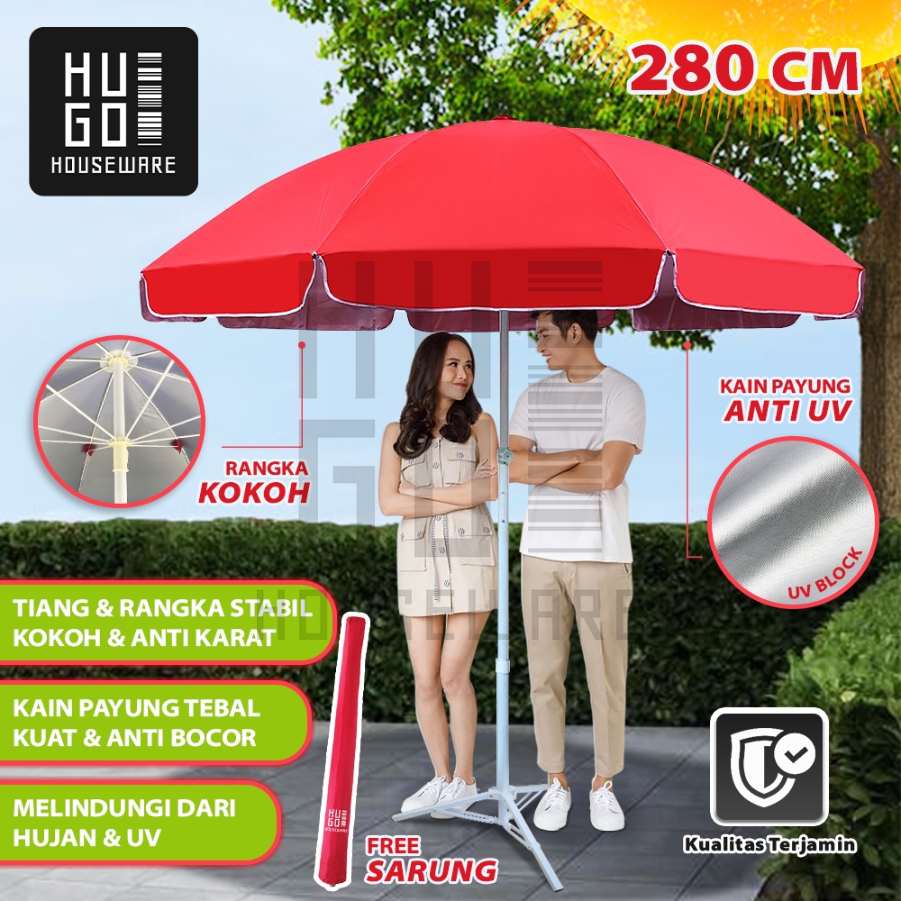 Jual HUGO Payung Jualan 280 CM Payung Tenda Taman Pantai Cafe Bazar Lapak dengan Sarung | Shopee ...