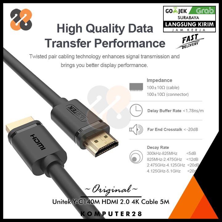 Jual Unitek Y-C140M HDMI 4K 60p 3D HDR10 Cable - Kabel HDMI - 5 Meter | Shopee Indonesia