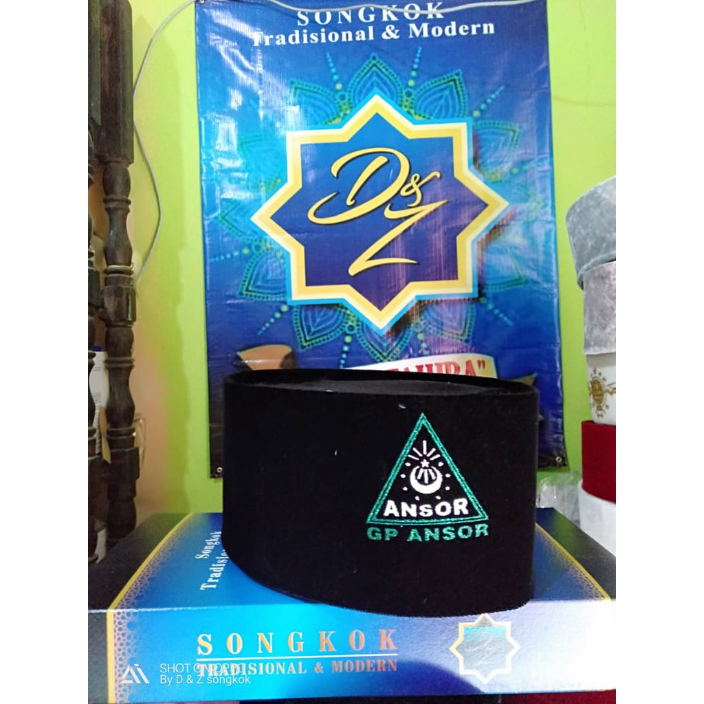 Jual Kopyah Songkok Peci Hitam ac Logo Gp Ansor Warna Hijau Silver ...