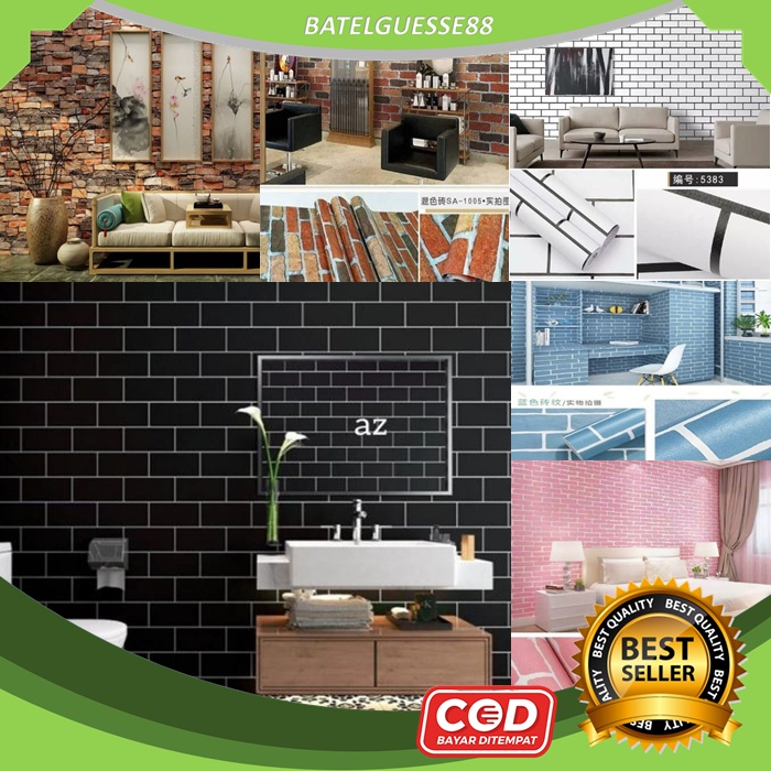 Jual (B88)Wallpaper Motif Bata 45CM x 1M Dinding Motif Bata Hitam Pink ...