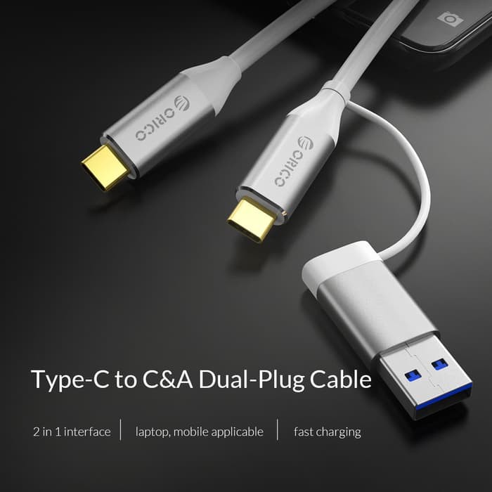 Jual ORICO Cable Type-C to C & A Dual-Connector 10Gbps 50cm - CCUZ10-05 ...